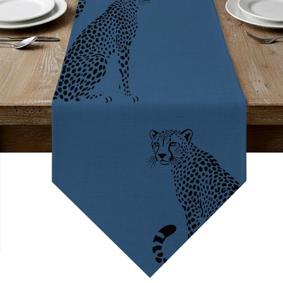 Black Leopard Prints Table Runner Linen Burlap Table Runner 72 Inches ...