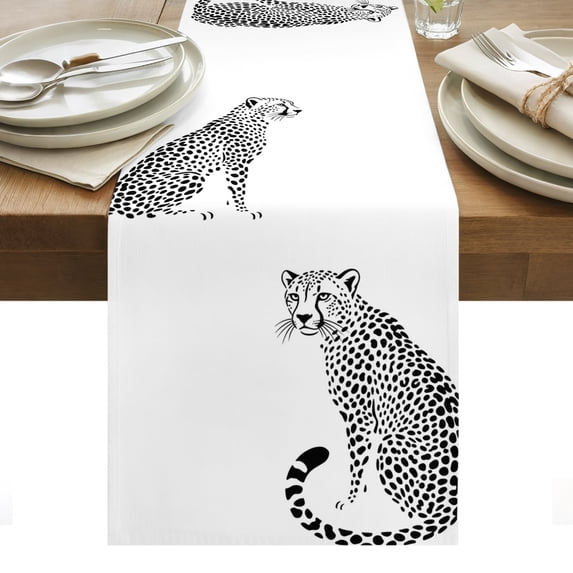 Black Leopard Prints Table Runner Modern Simple Wildlife Spots Texture ...