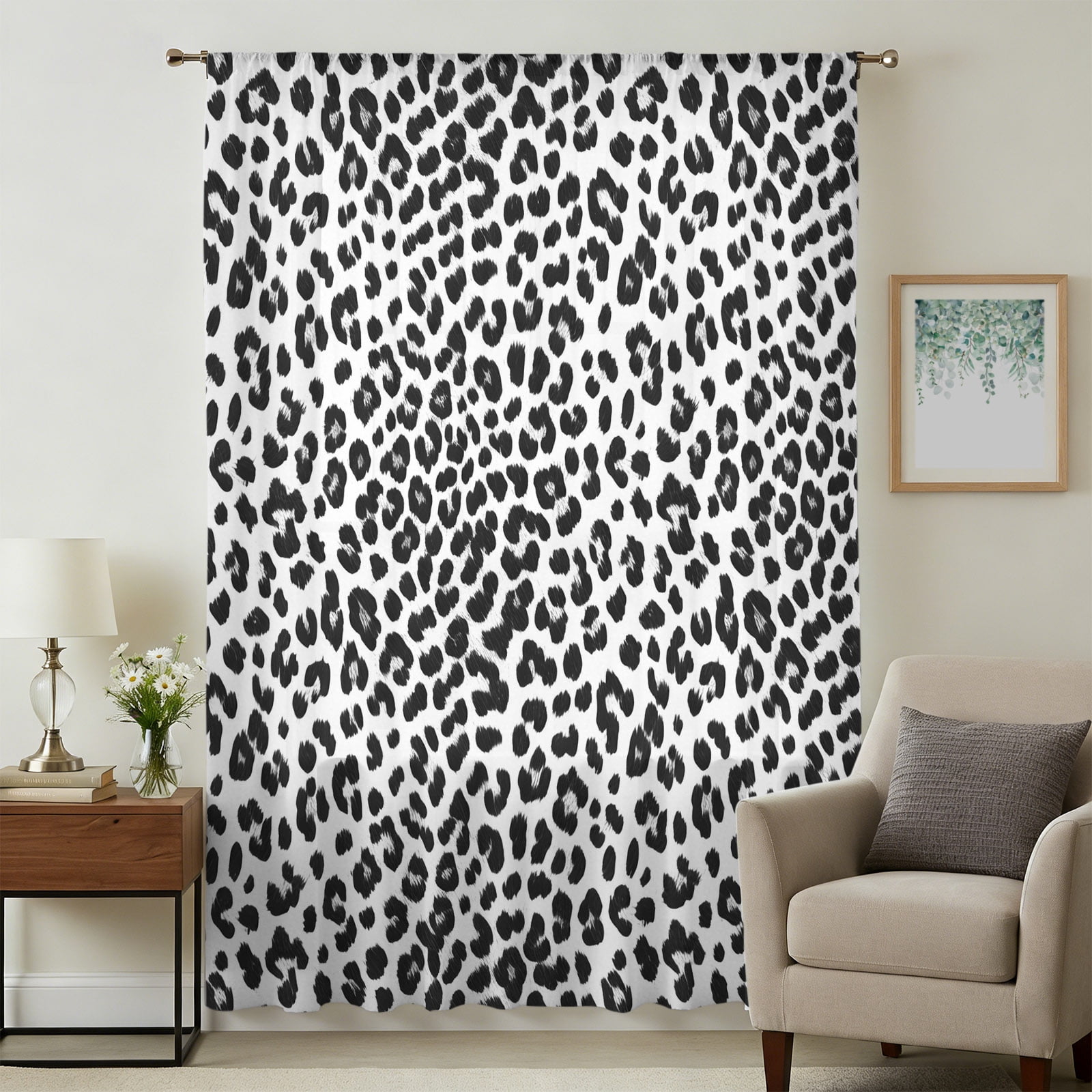 Black Leopard Sheer Curtains 45 Inches Long for Bedroom, Elegant Modern ...