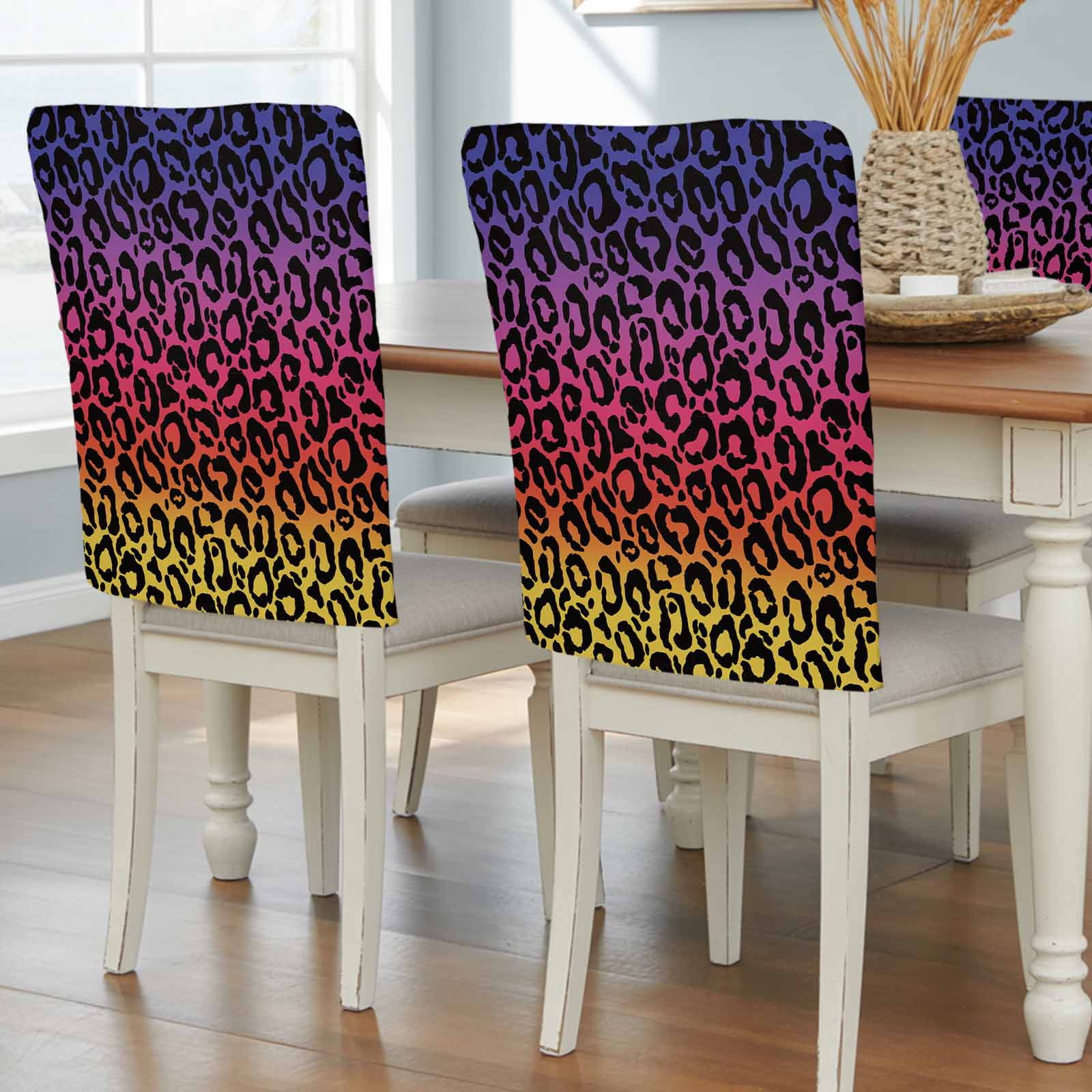 Black Leopard Skin Texture Color Gradient Chair Covers Set of 6 Rainbow ...