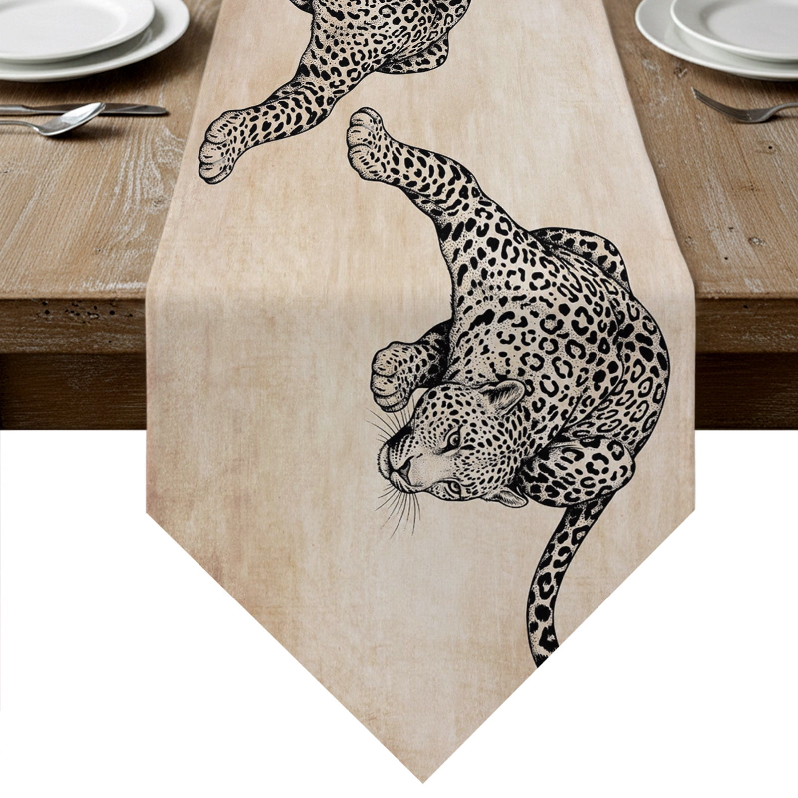 Black Leopard Table Runner Linen Burlap Table Runner 70 Inches Long ...