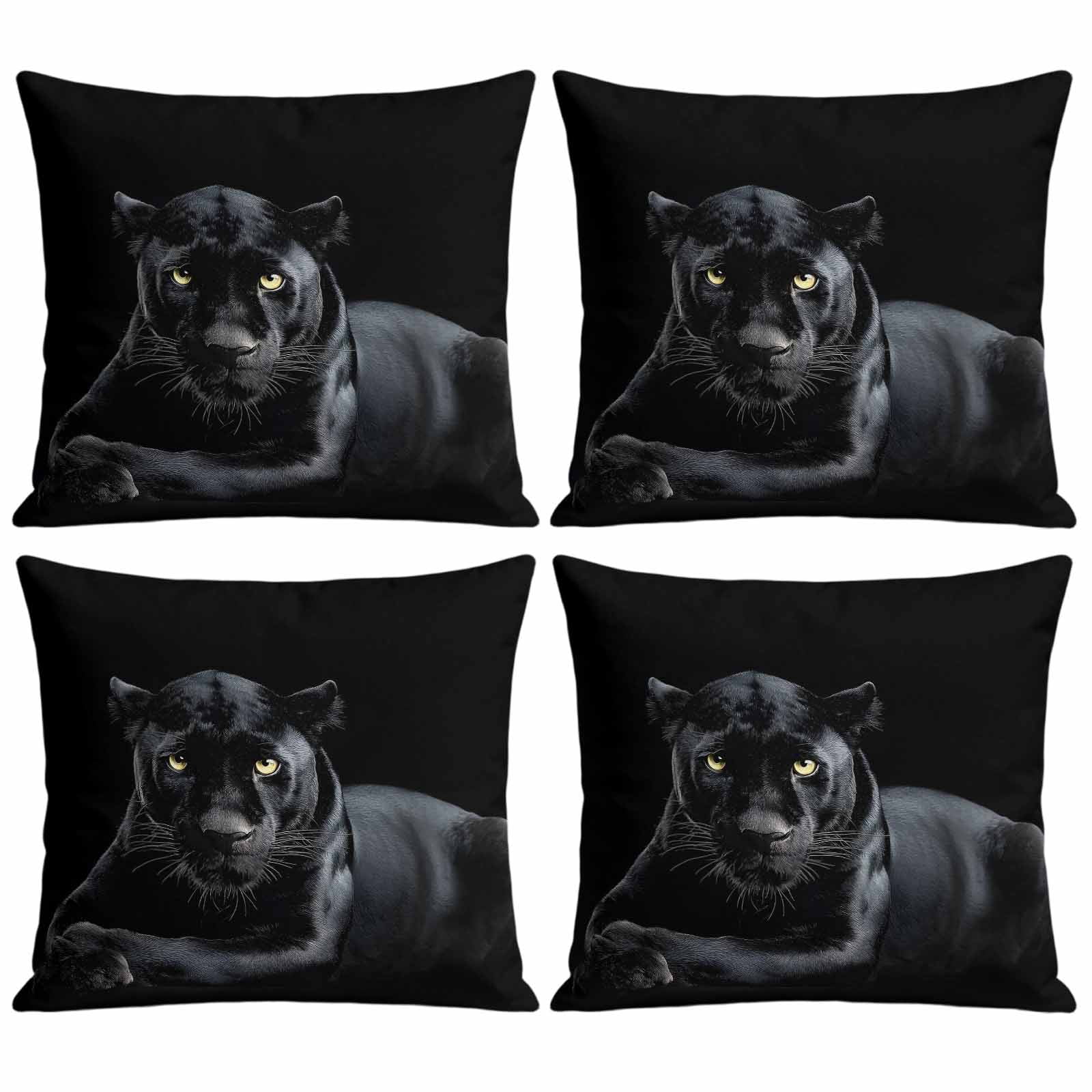 Black Leopard Throw Pillow Covers 16 x 16 Inch Pillow Covers Set of 4 ...