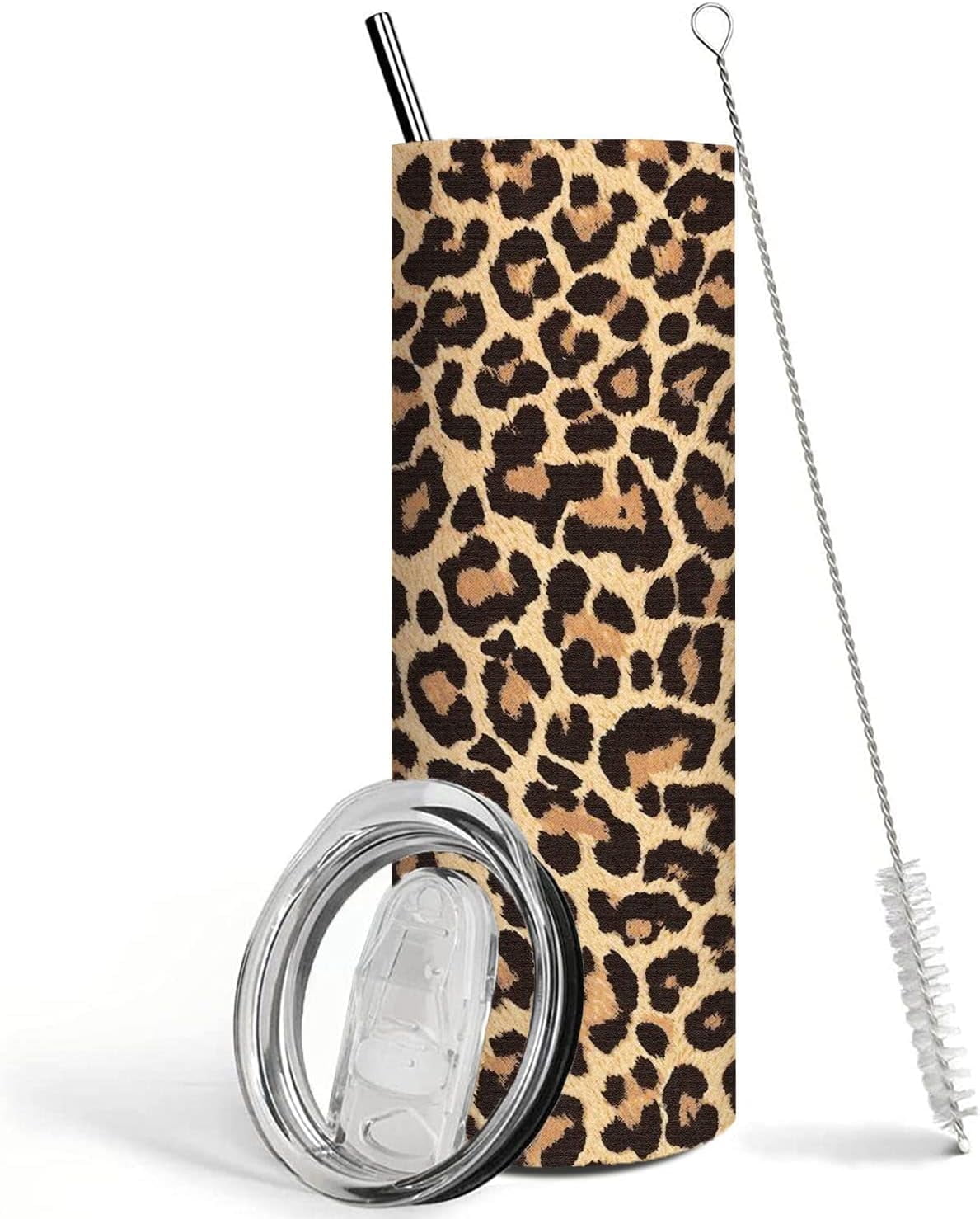 Black Leopard Tumbler, Leopard Print Skinny Tumbler with Lid and Straw ...