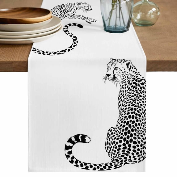 Black Leopards Pattern Short Table Runner 48 Inches Long,Modern ...