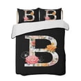 Black Letter B Flower Quilts Bedding Set Queen Size Watercolor Alphabet ...