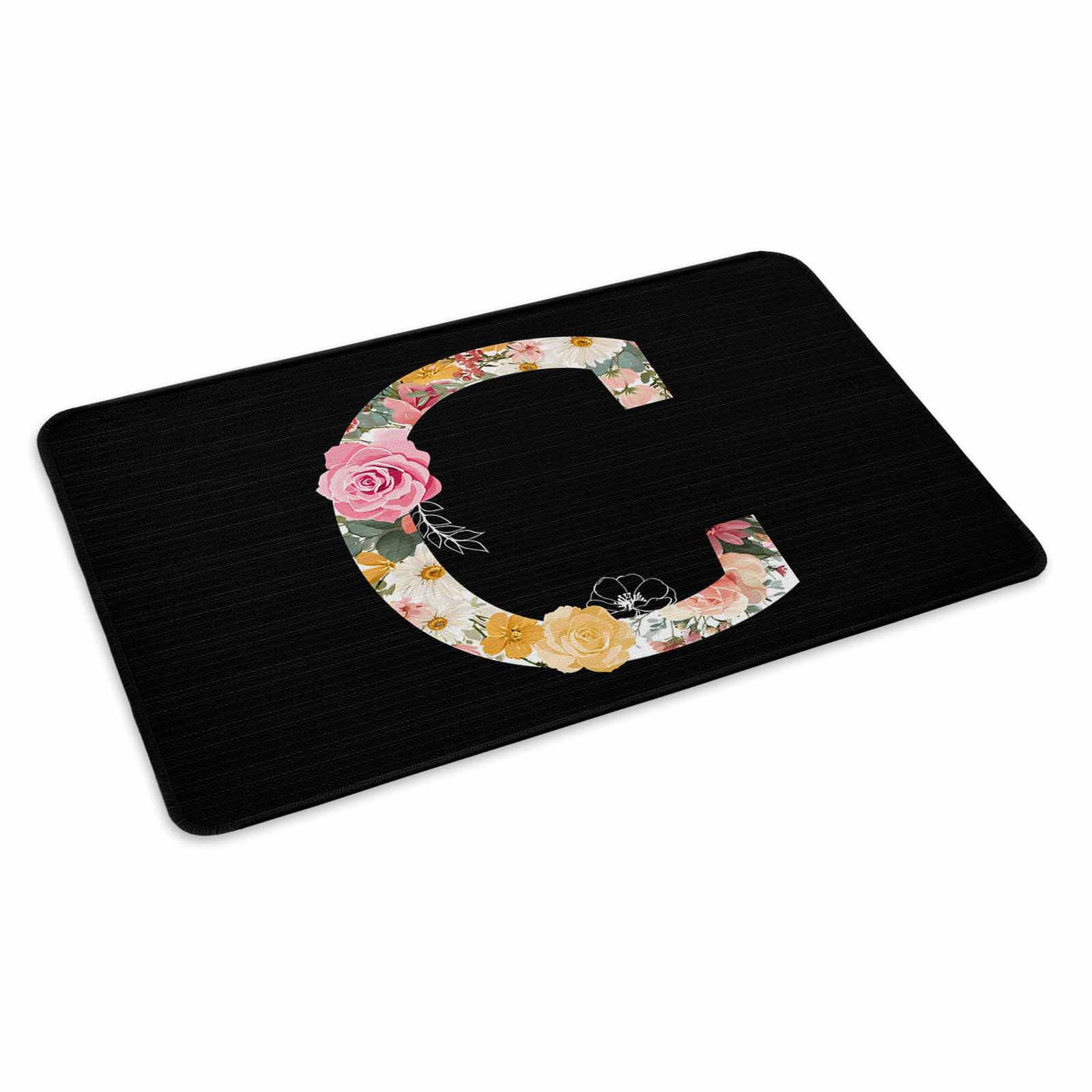 Black Letter C Flower Doormat Watercolor Alphabet C Pink Beige Floral ...