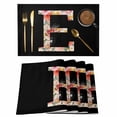 Black Letter E Flower Cotton Linen Placemats Set of 6, Watercolor ...