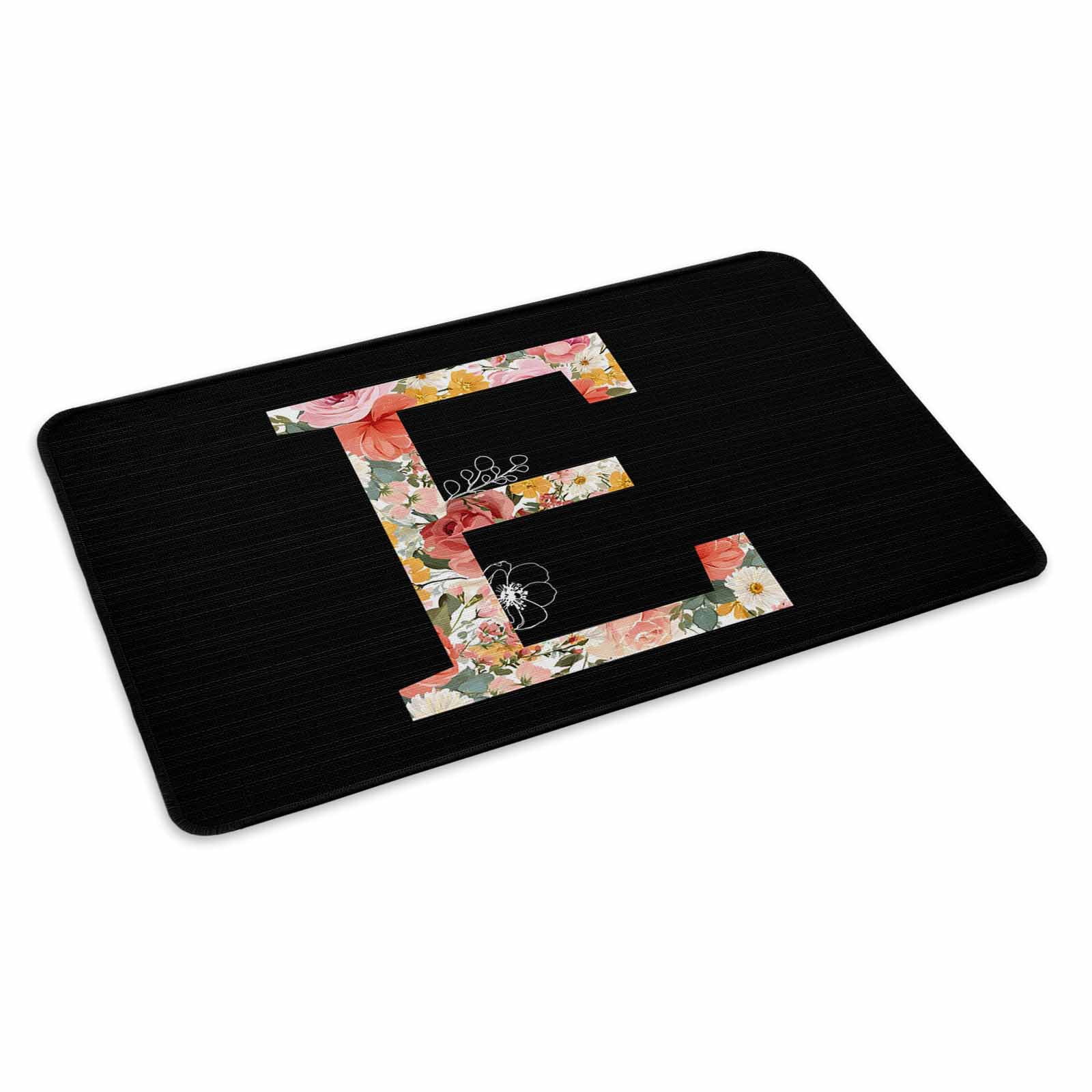 Black Letter E Flower Doormat Watercolor Alphabet E Pink Beige Floral ...