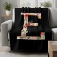 Black Letter E Flower Fleece Throw Blanket Watercolor Alphabet E Pink ...