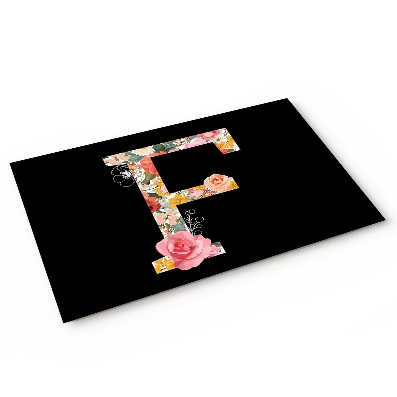 Black Letter F Flower Door Mat Watercolor Alphabet F Pink Beige Floral ...