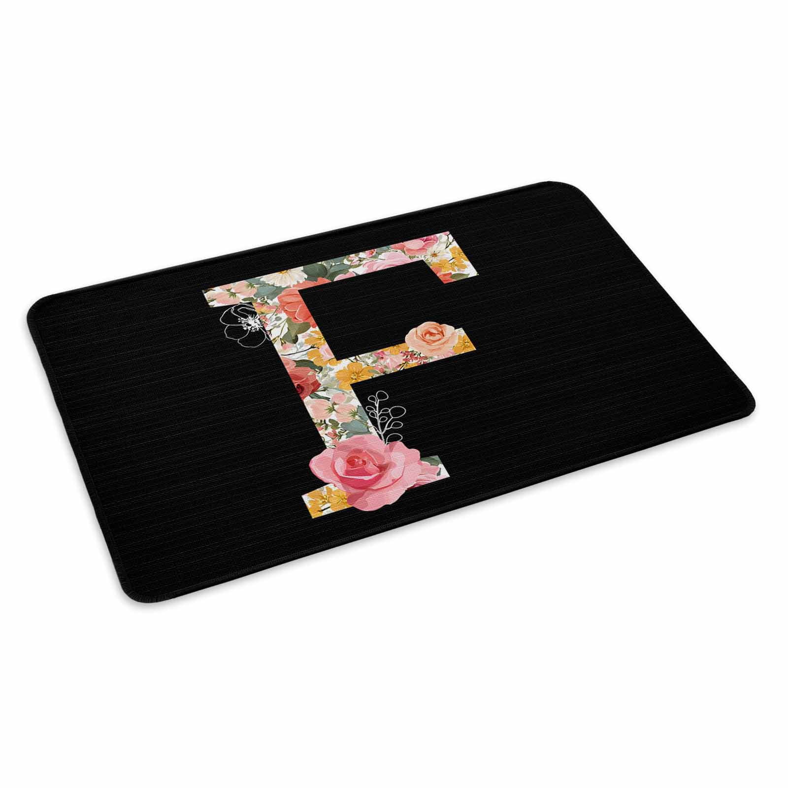 Black Letter F Flower Doormat Watercolor Alphabet F Pink Beige Floral ...