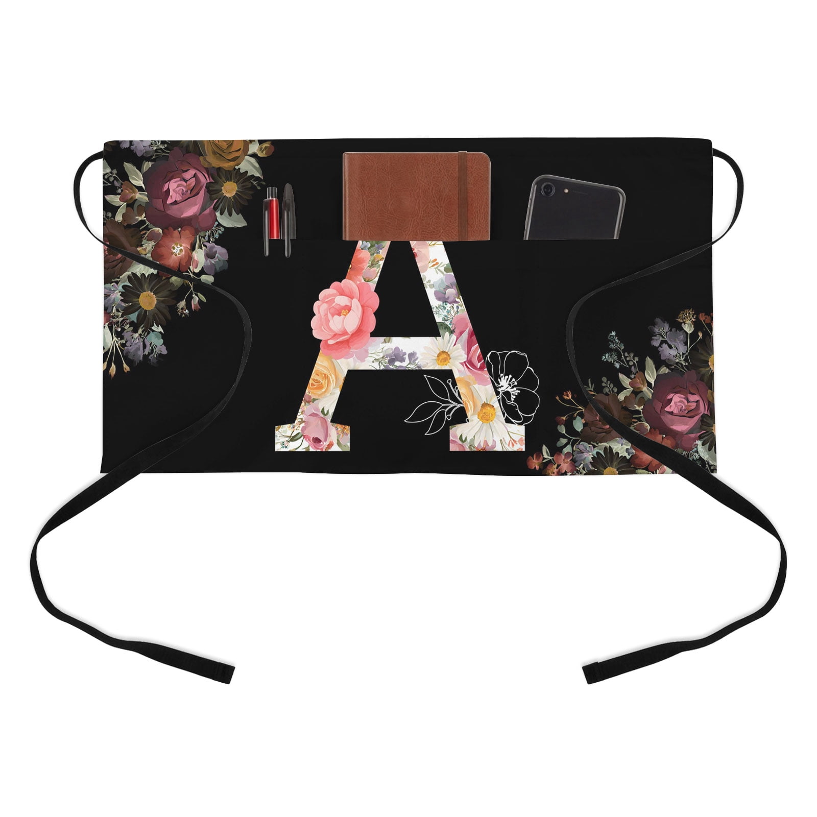 Black Letter A Flower Half Waist Apron Watercolor Alphabet A Pink Beige ...