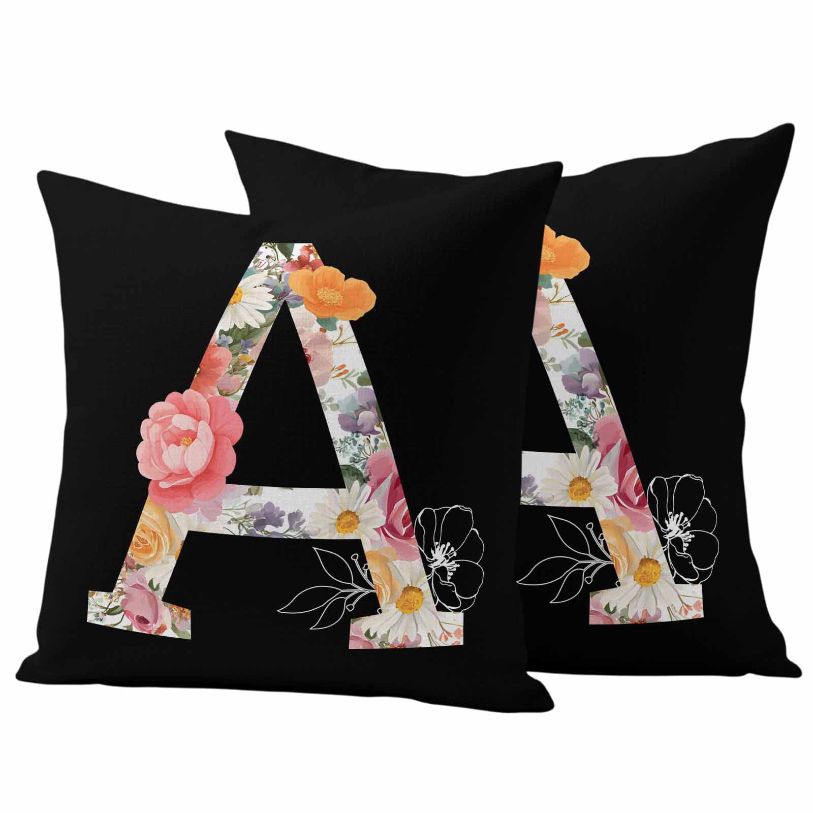 Black Letter A Flower Outdoor Pillow Covers Set of 2 Watercolor ...