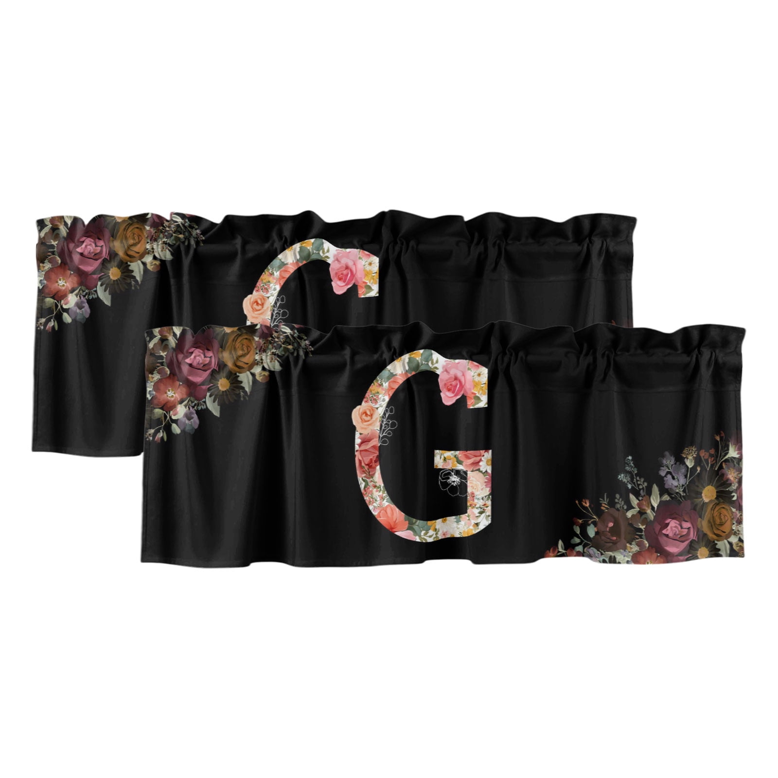 Black Letter G Flower 2 Panels Kitchen Valance, Watercolor Alphabet G ...
