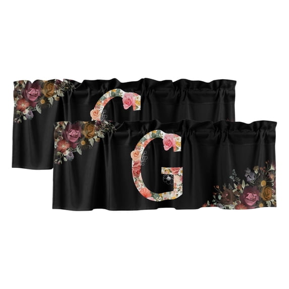 Black Letter G Flower 2 Panels Kitchen Valance, Watercolor Alphabet G ...