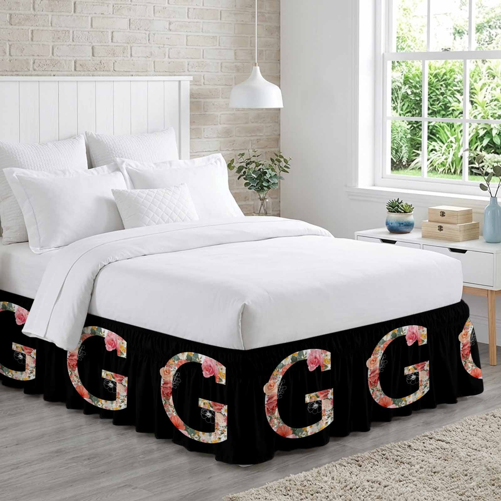 Black Letter G Flower Bed Skirt Queen Size 16 Inch Drop, Watercolor ...