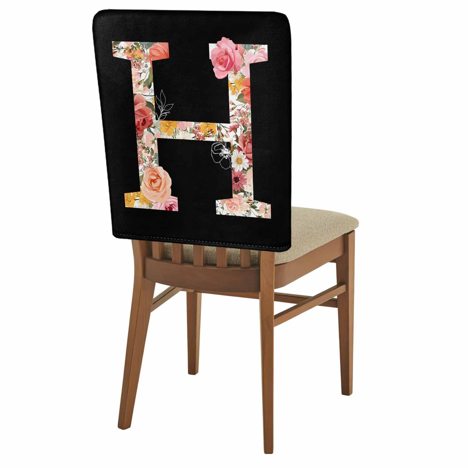 Black Letter H Flower Chair Back Covers Set of 1, Watercolor Alphabet H ...