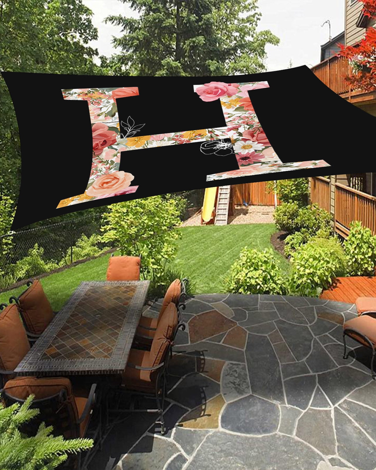 Black Letter H Flower Sun Shade Sail 8'X10' Watercolor Alphabet H Pink ...