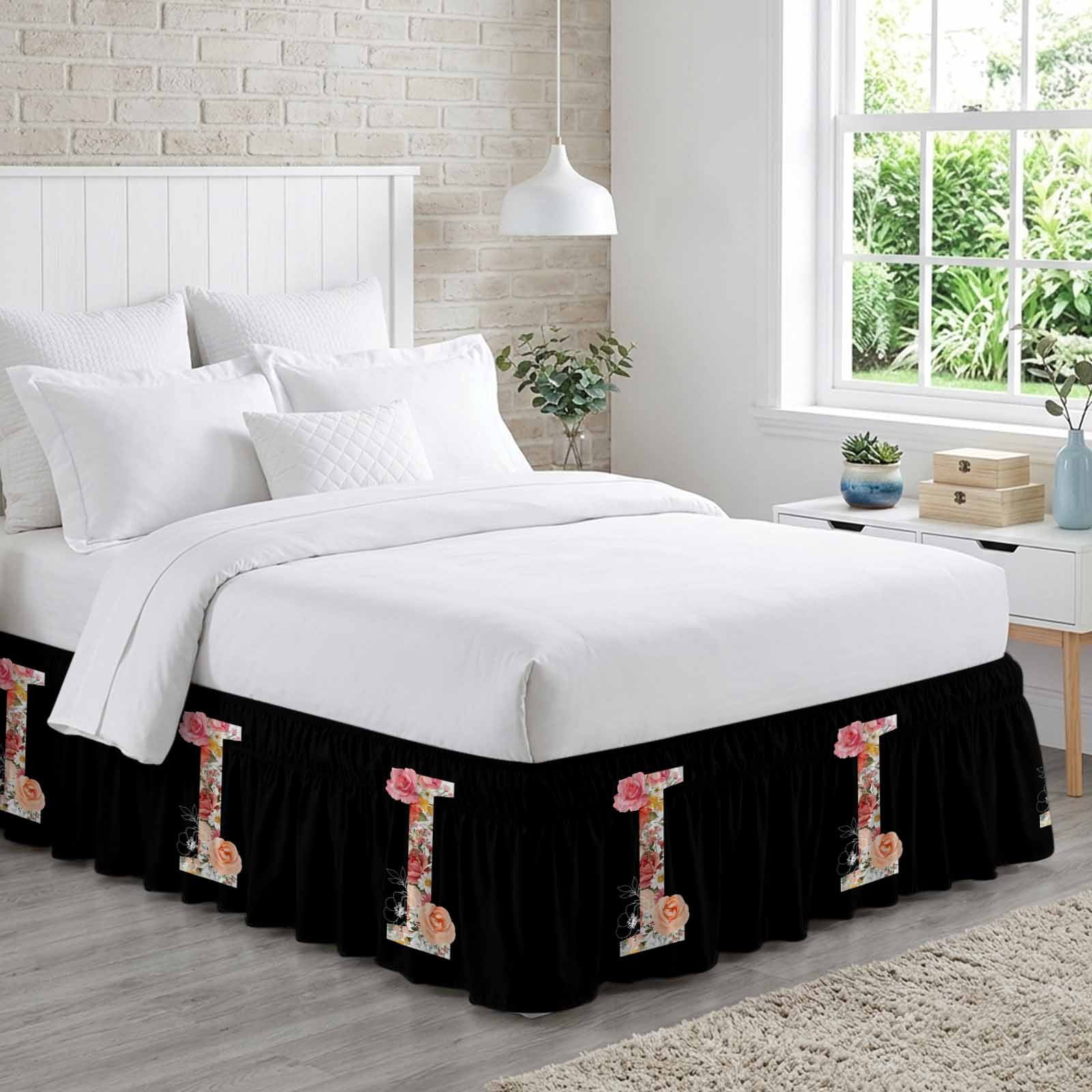 Black Letter I Flower Bed Skirt California King Size 18 Inch Drop ...