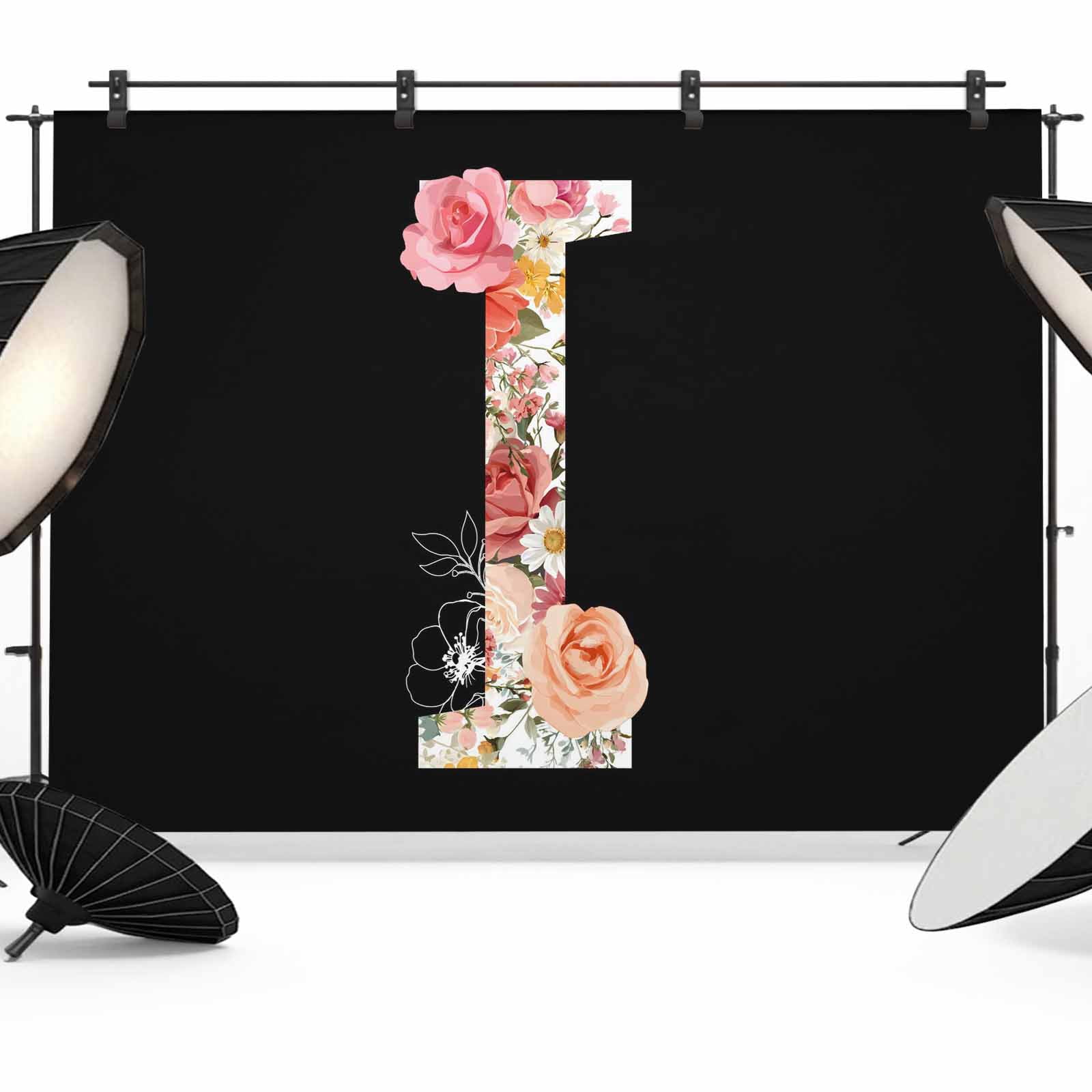 Black Letter I Flower Photography Backdrop 8x6FT, Watercolor Alphabet I ...