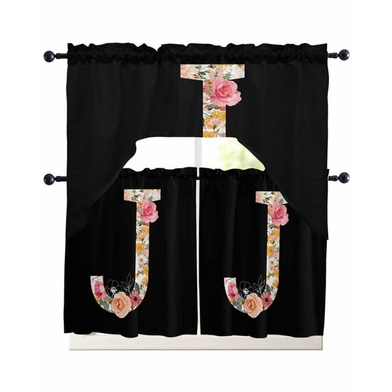 Black Letter J Flower Swag Valance for Window, 3 Piece Watercolor ...