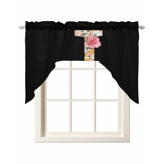 Black Letter J Flower Swag Valance for Window, Watercolor Alphabet J ...