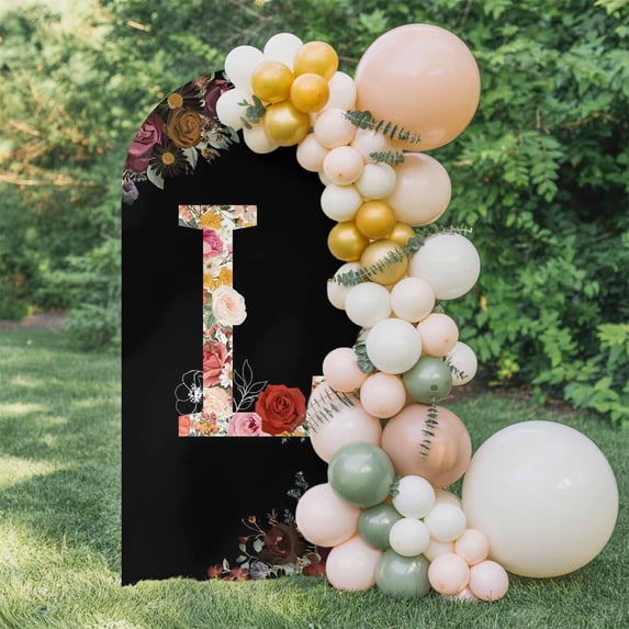 Black Letter L Flower Arch Backdrop Cover 7.2 FT, Watercolor Alphabet L ...