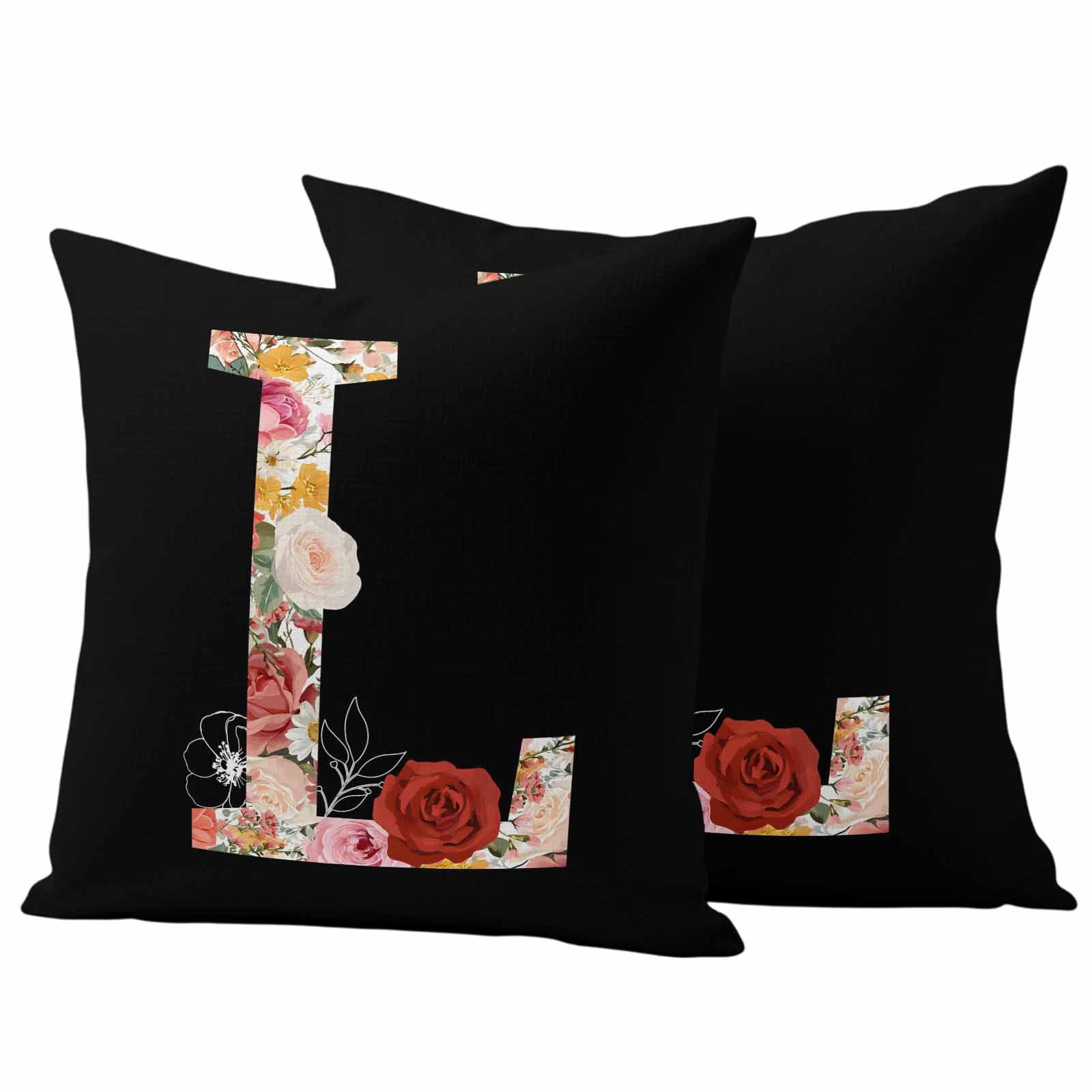Black Letter L Flower Outdoor Pillow Covers Set of 2 Watercolor ...