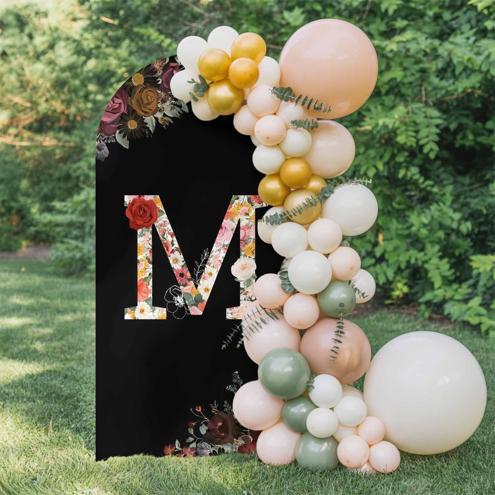 Black Letter M Flower Arch Backdrop Cover 7.2 FT, Watercolor Alphabet M ...