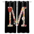 Black Letter M Flower Blackout Curtains 96 Inch Length Watercolor ...