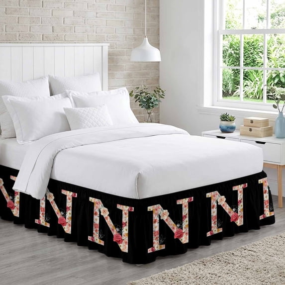 Black Letter N Flower Bed Skirt California King Size 16 Inch Drop ...