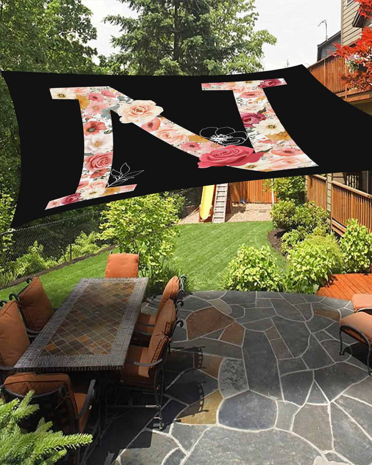 Black Letter N Flower Sun Shade Sail 12'X16' Watercolor Alphabet N Pink ...
