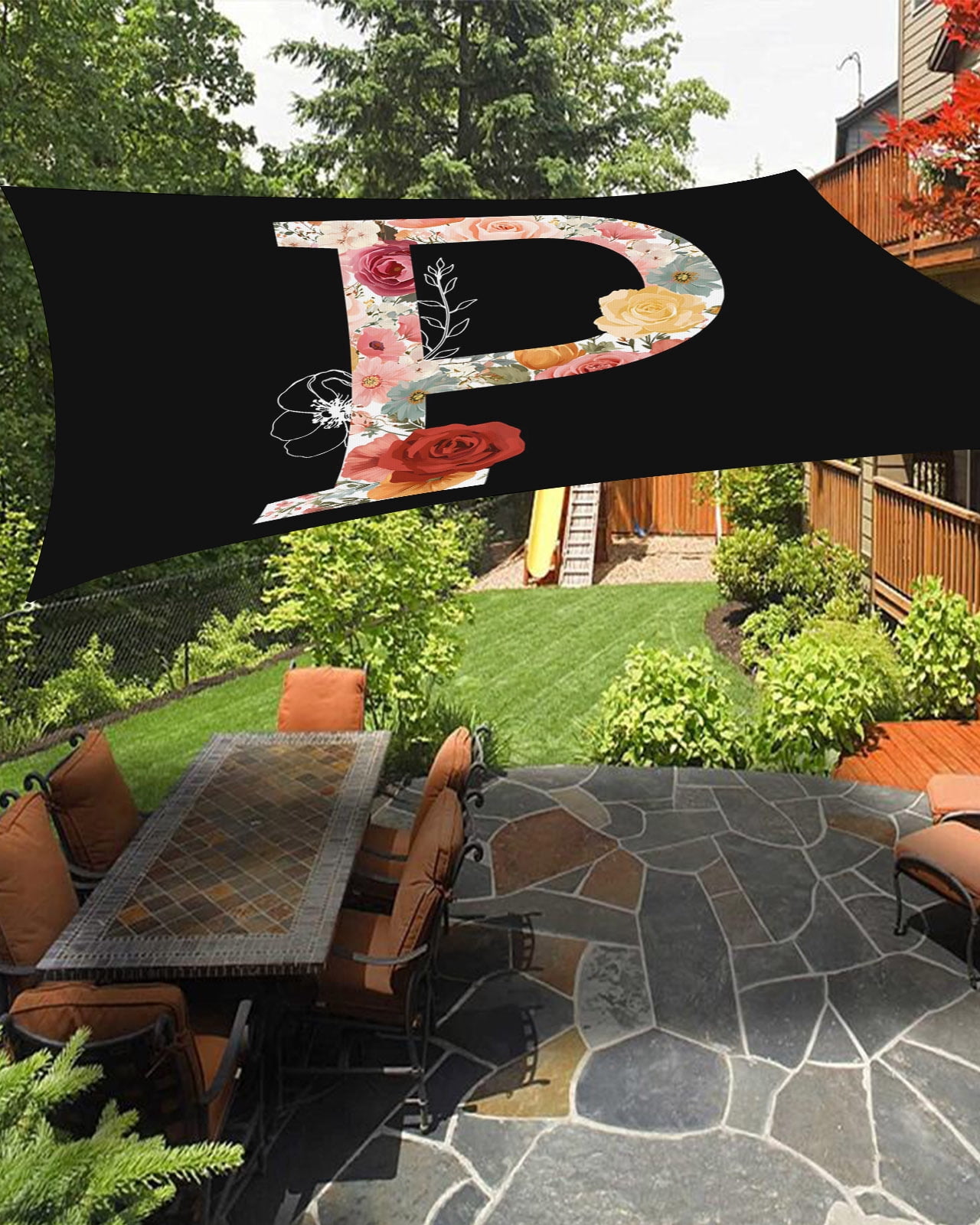 Black Letter P Flower Sun Shade Sail 8'X10' Watercolor Alphabet P Pink ...