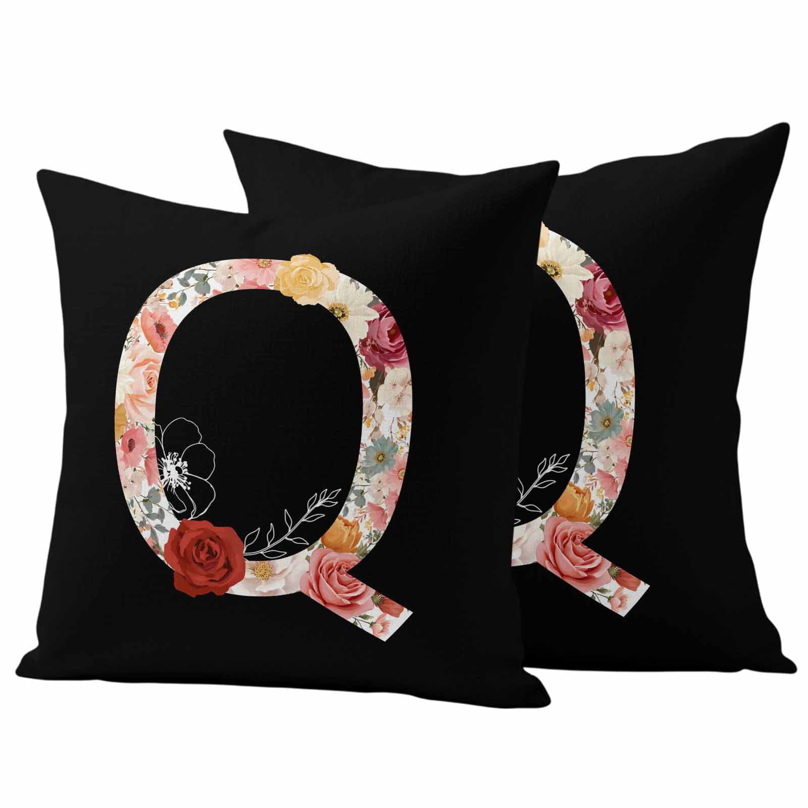 Black Letter Q Flower Outdoor Pillow Covers Set of 2 Watercolor ...