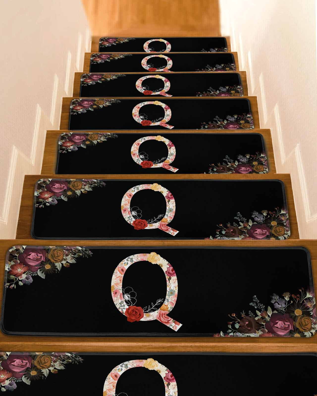Black Letter Q Flower Stair Treads Watercolor Alphabet Q Pink Beige ...