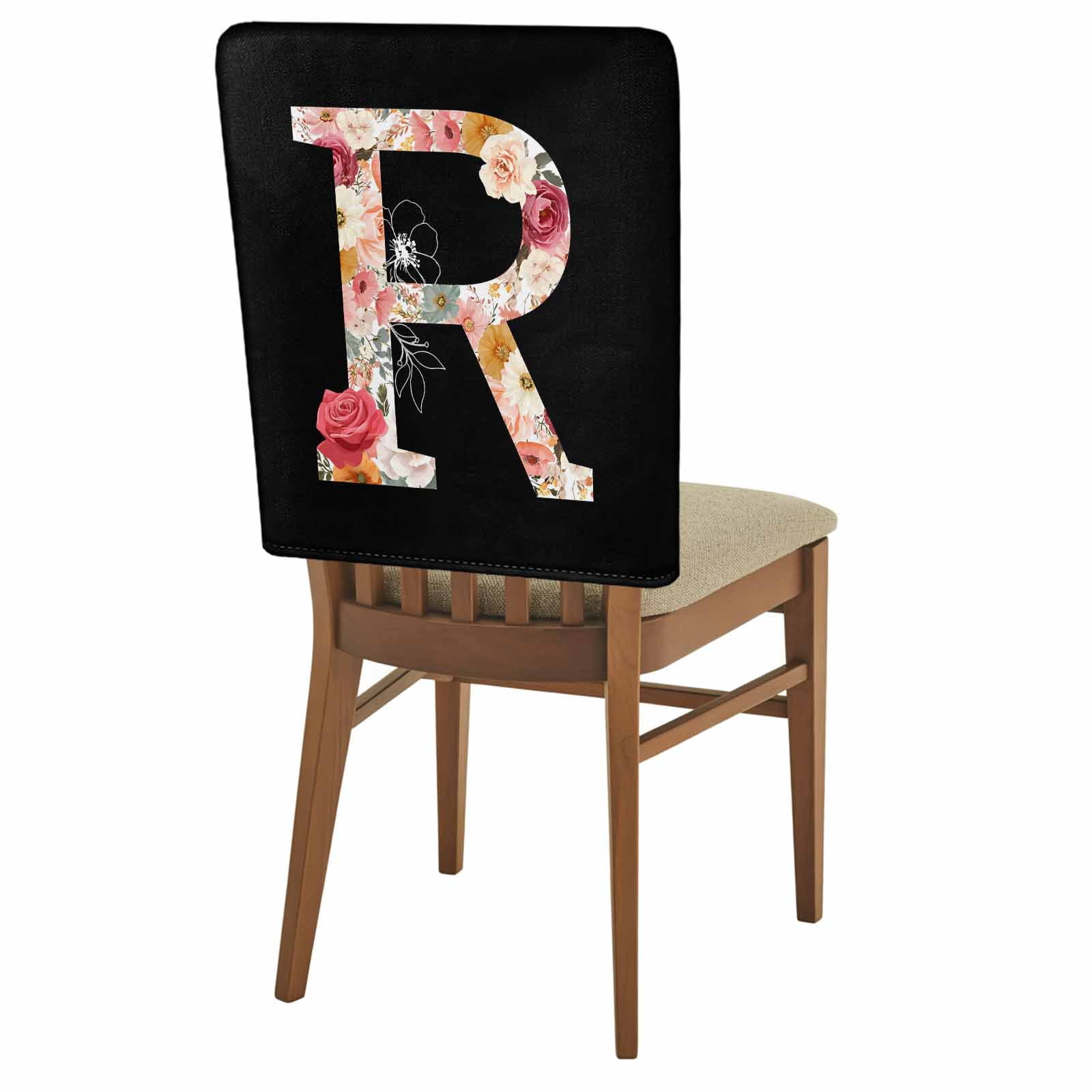 Black Letter R Flower Chair Back Covers Set of 8, Watercolor Alphabet R ...