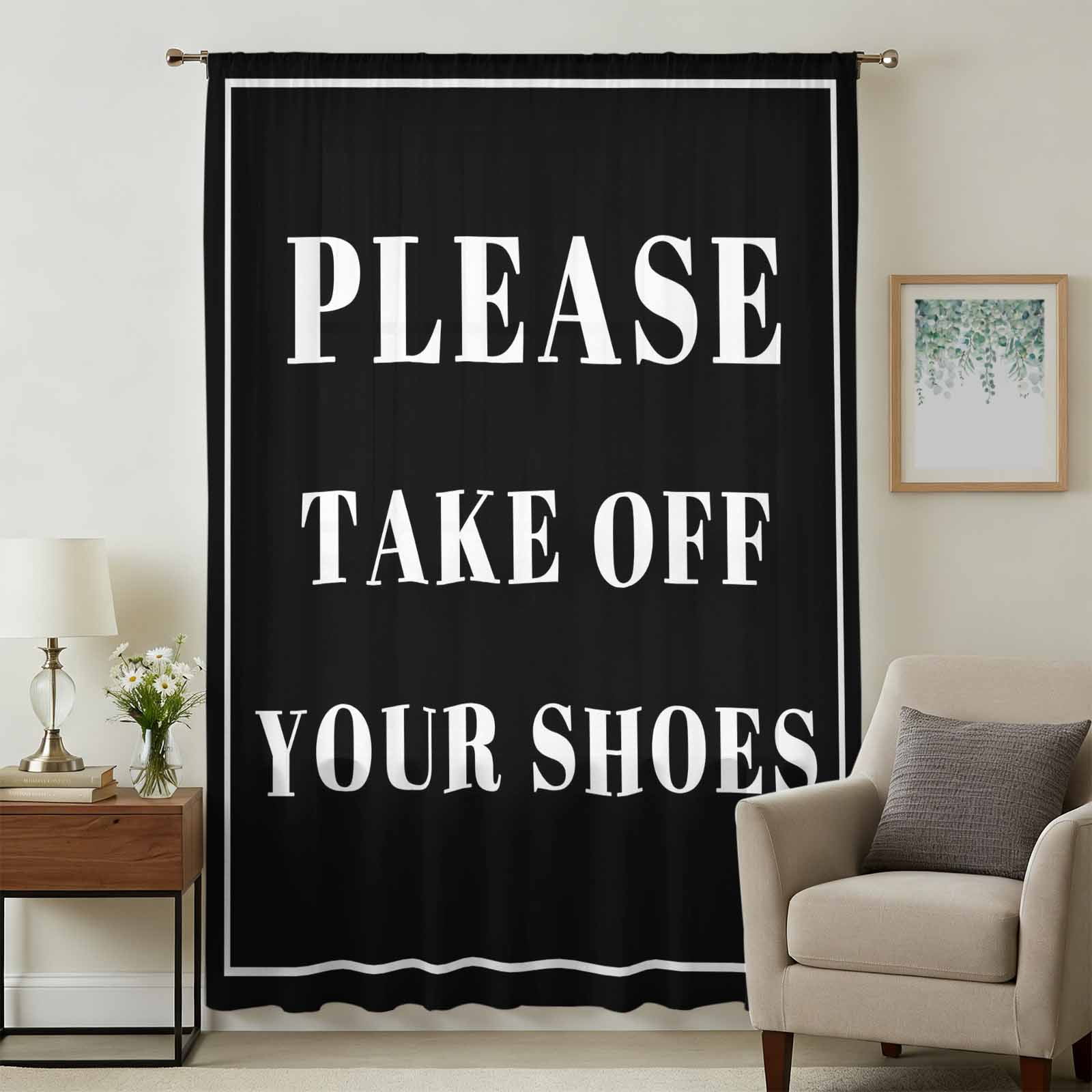 Black Letter Sheer Curtains 84 Inches Long, Modern Minimalist White ...