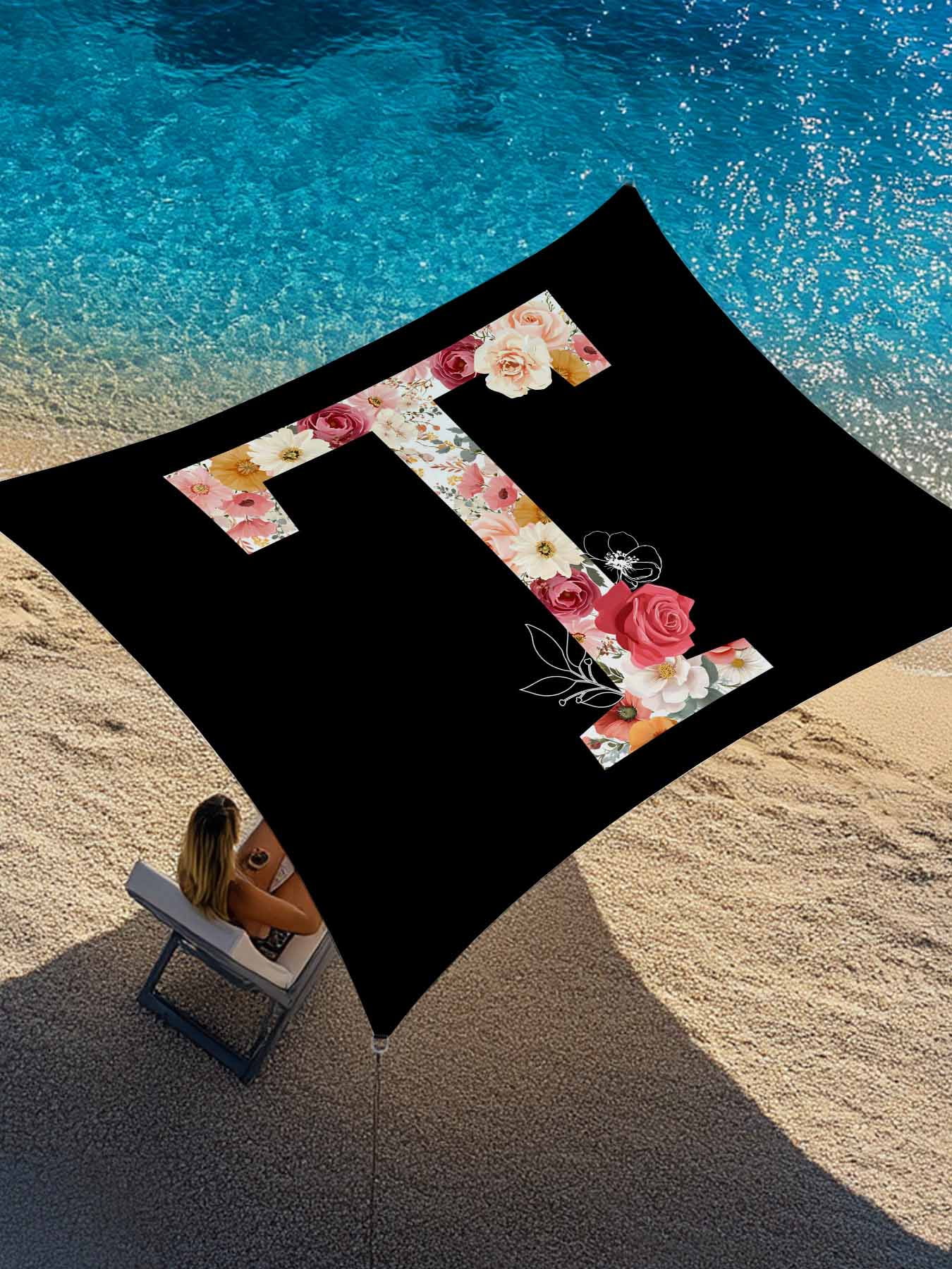 Black Letter T Flower Sun Shade Sail 12' x 16', Watercolor Alphabet T ...