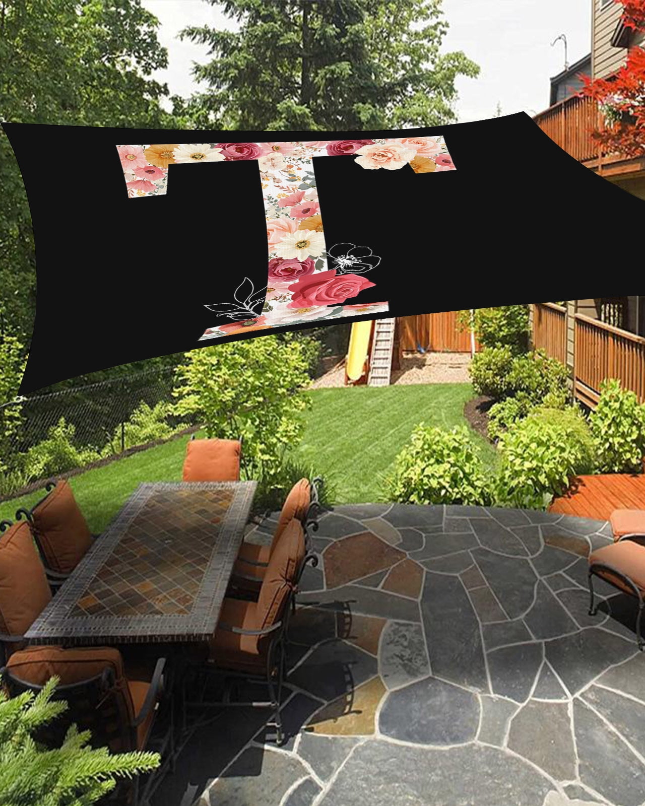 Black Letter T Flower Sun Shade Sail 14'X18' Watercolor Alphabet T Pink ...