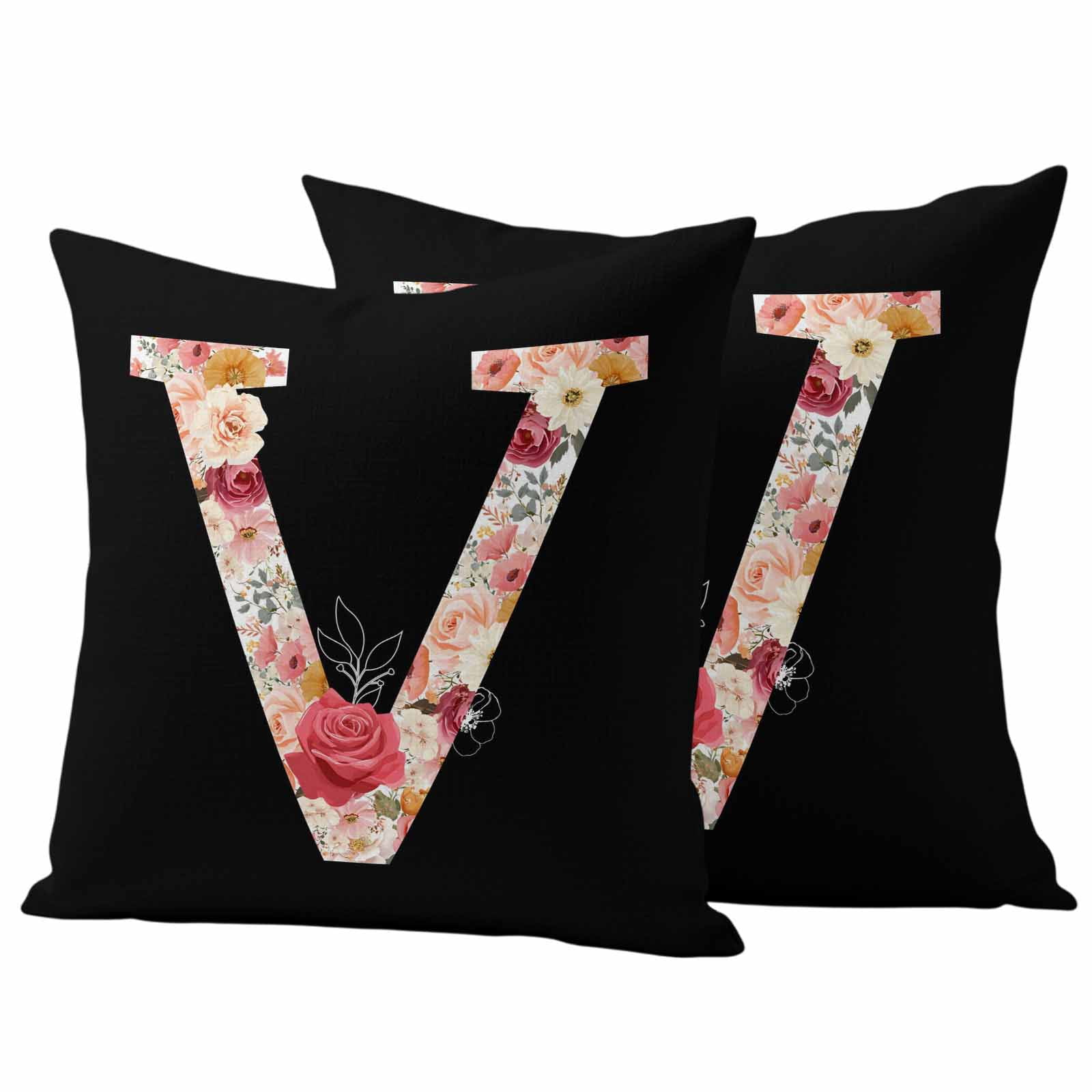 Black Letter V Flower Outdoor Pillow Covers Set of 2 Watercolor ...