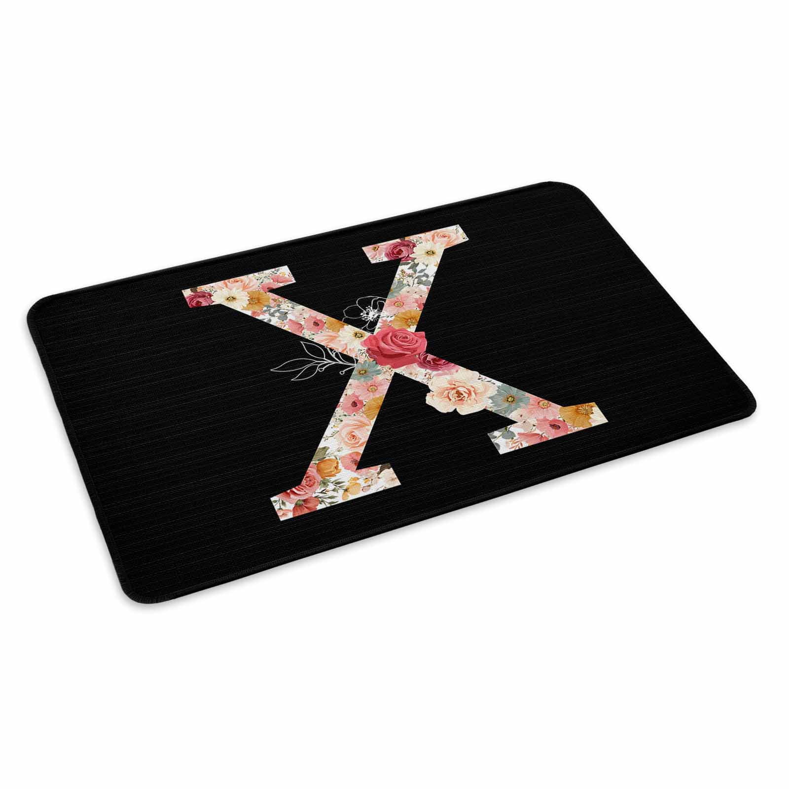 Black Letter X Flower Doormat Watercolor Alphabet X Pink Beige Floral ...