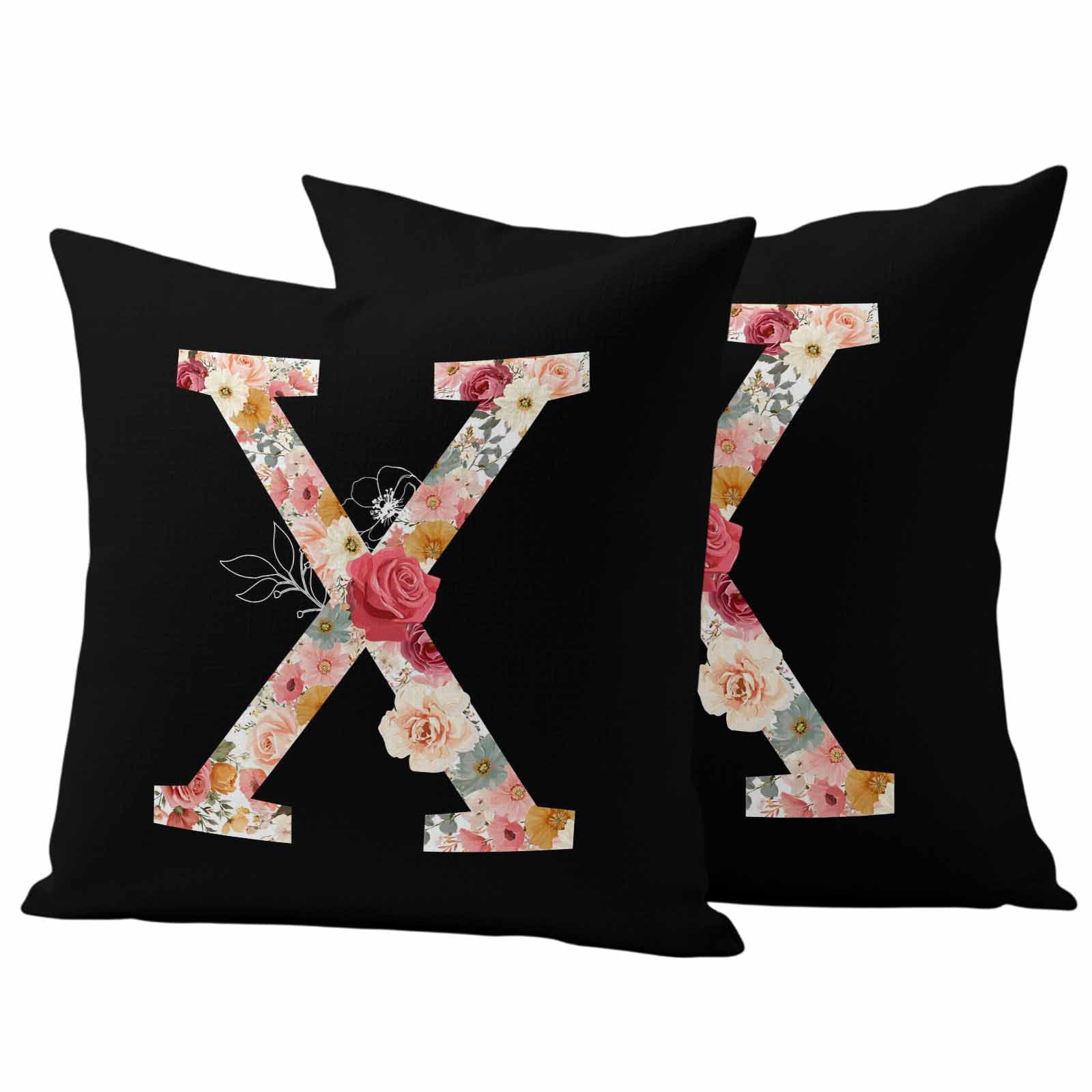 Black Letter X Flower Outdoor Pillow Covers Set of 2 Watercolor ...