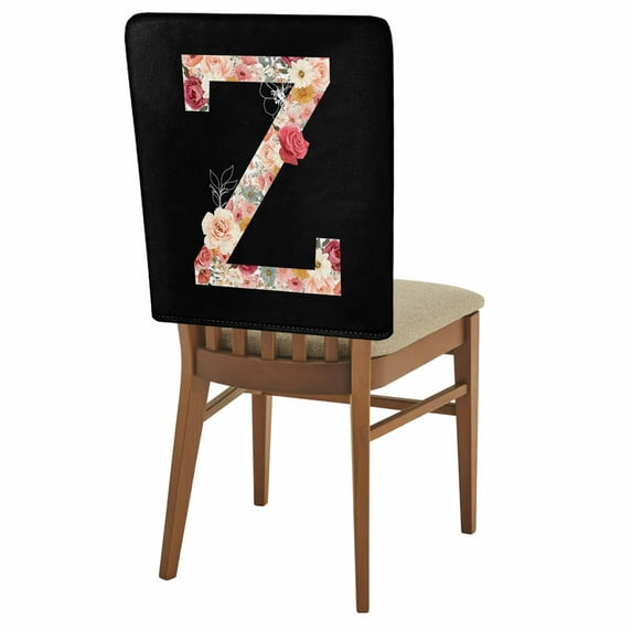 Black Letter Z Flower Chair Back Covers Set of 4, Watercolor Alphabet Z ...