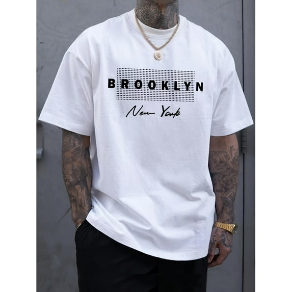 Black Lettering Print "NEW YORK" Men's White Cotton T-shirt Comfortable ...
