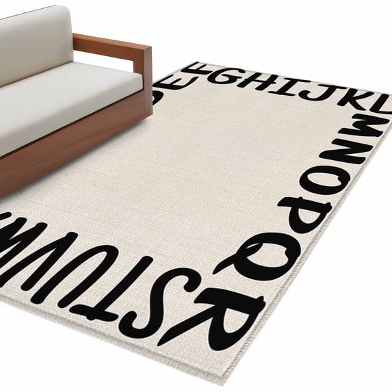 Black Letters Area Rug 3x5 Washable Rug Non Slip Modern Minimalist ...