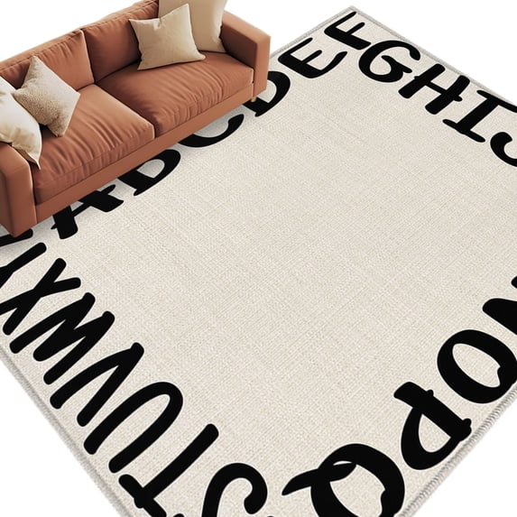 Black Letters Area Rug 6x9 Washable Rug Non Slip Modern Minimalist ...
