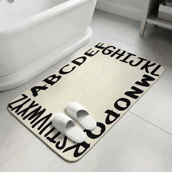 Black Letters Bathroom Rugs Non Slip Washable Bath Mat Absorbent Low ...