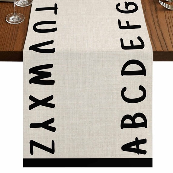 Black Letters Burlap Cotton Table Runner 13x36 Inches Short, Modern ...