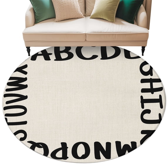 Black Letters Round Rug 8ft Washable Circle Rugs Non Slip Modern ...