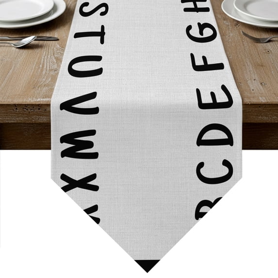 Black Letters Table Runner Linen Burlap Table Runner 36 Inches Small ...